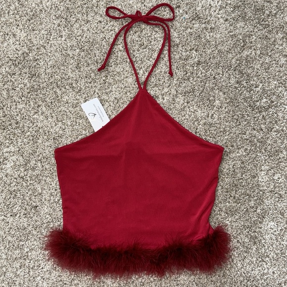 Windsor | Tops | Nwt Red High Neck Halter Crop Top W Bottom Feather ...